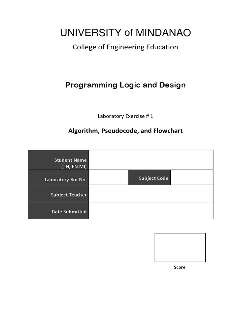 Laboratory1 Algorithm Pseudocode Flowchart Pdf