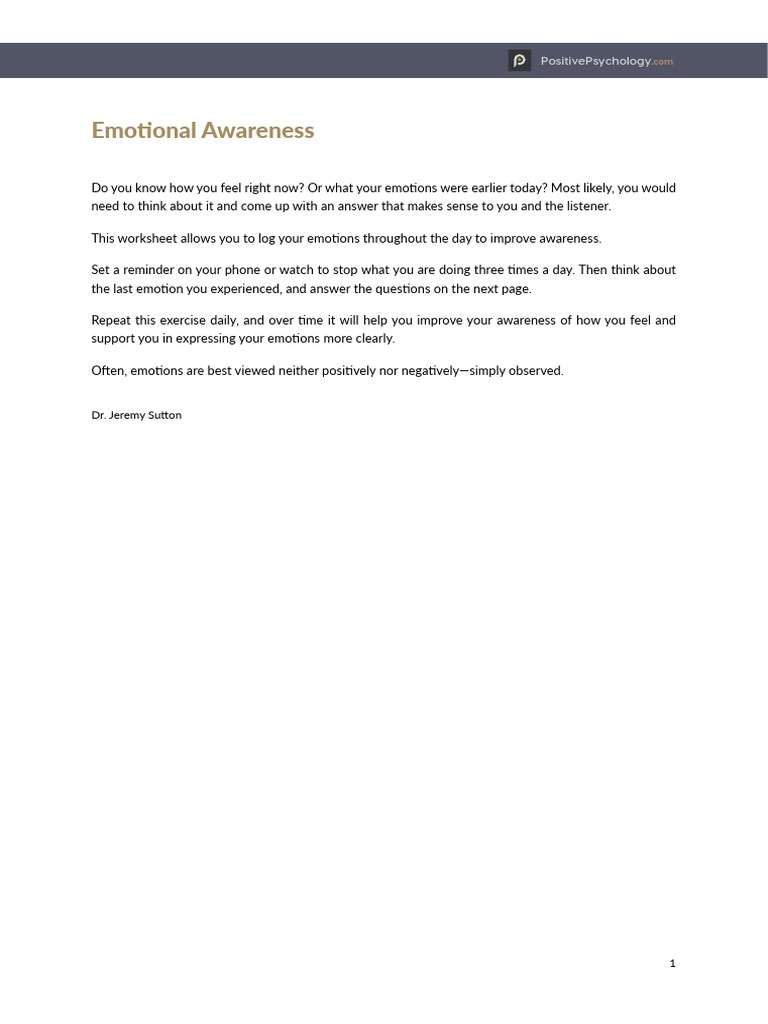 Daily Emotional Awareness Worksheet | PDF