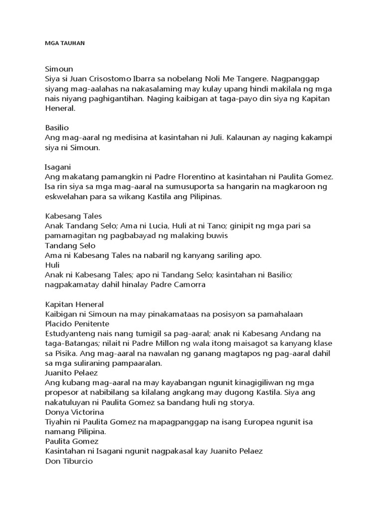 MGA TAUHAN El Fili | PDF