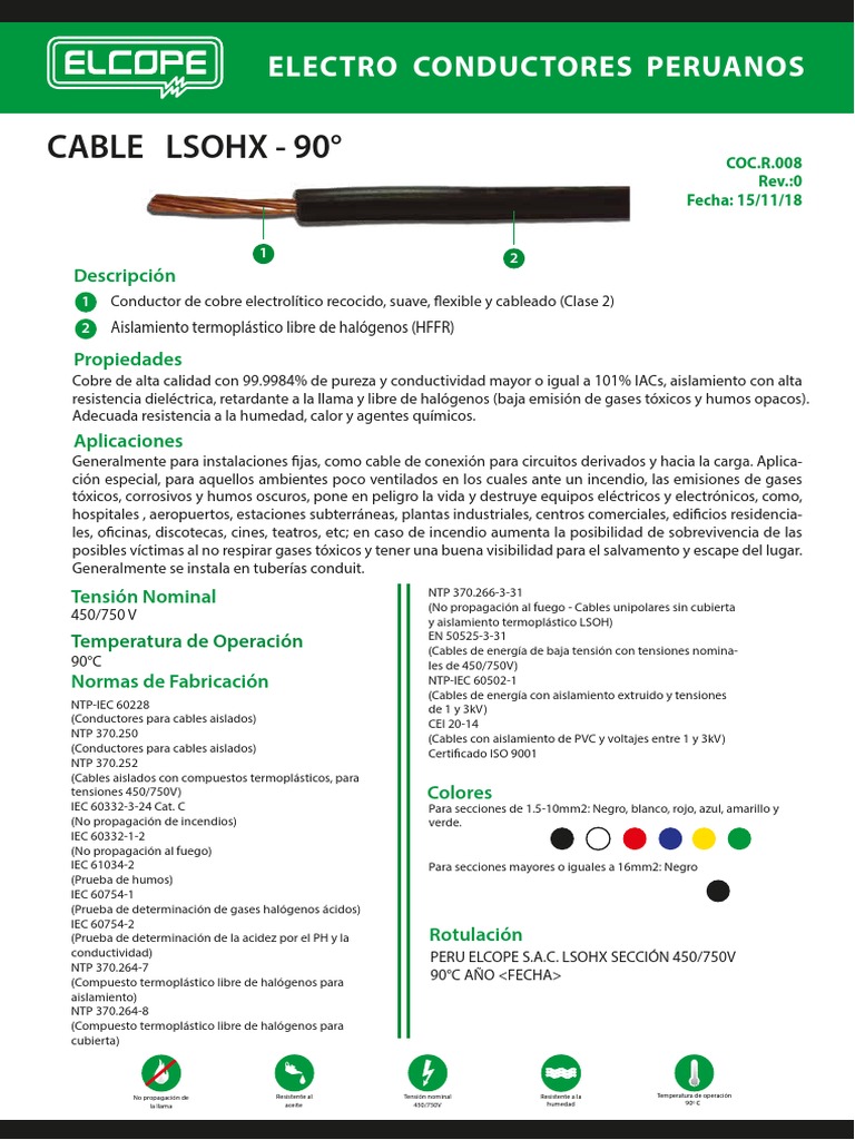 Cable LSOHX 450/750V: Especificaciones y Usos | PDF | Conductor ...