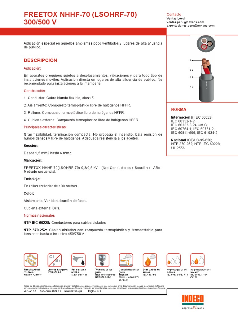 Freetox NHHF 70 Lsohrf 70 300 500 V | PDF | Conductor electrico | Aislador (Electricidad)