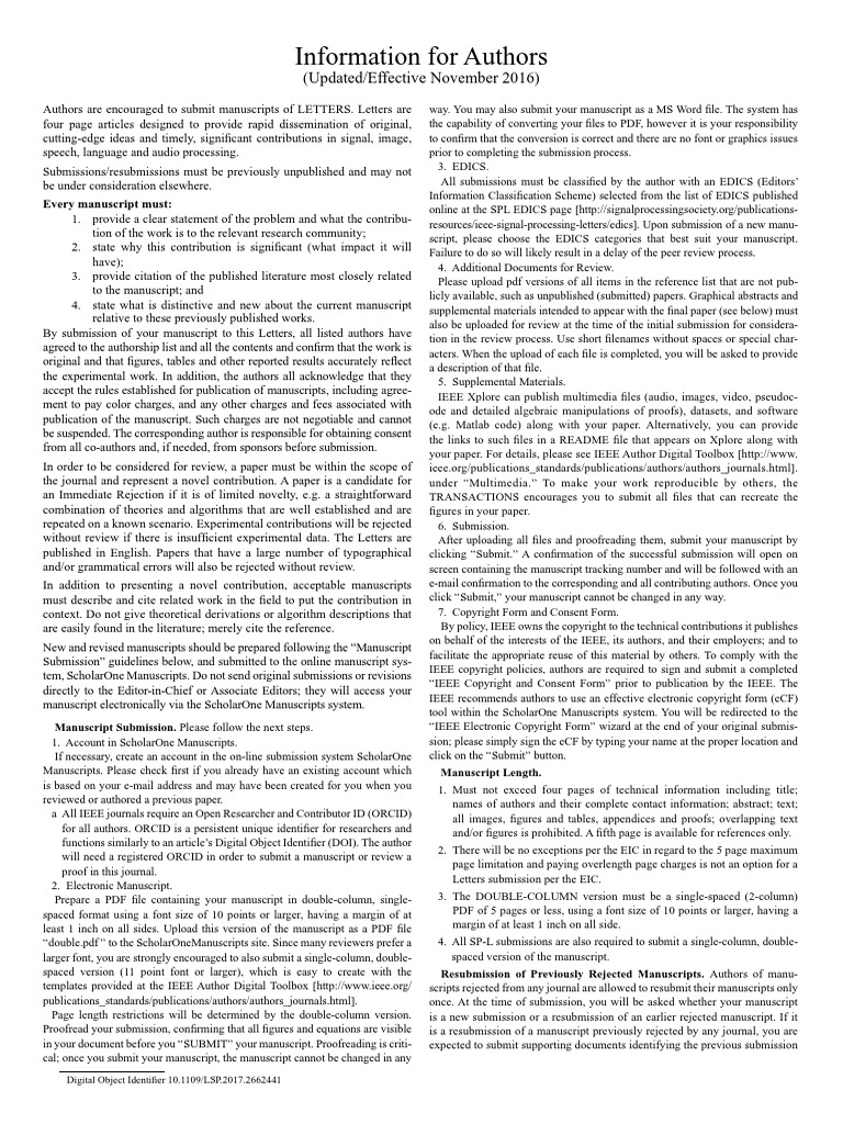 IEEE Signal Processing Letters Information For Authors | PDF | Open Access | Computing