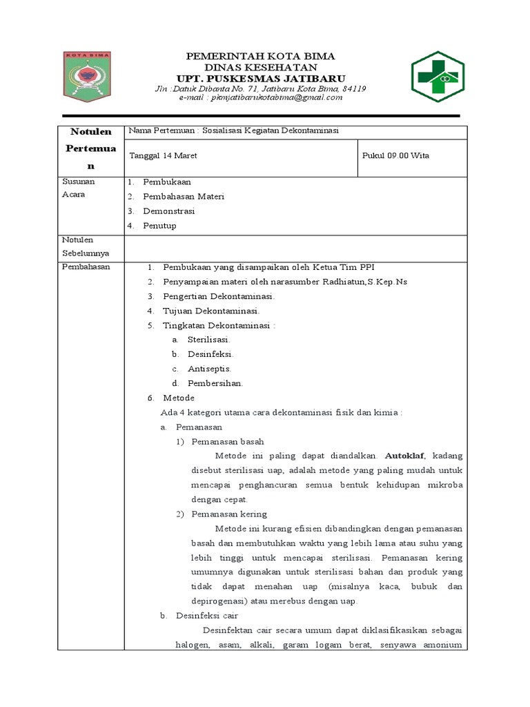Notulen Dekontaminasi | PDF | Sains & Matematika