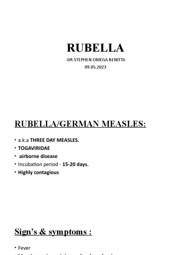 Rubella: Symptoms, Diagnosis, Prevention | PDF
