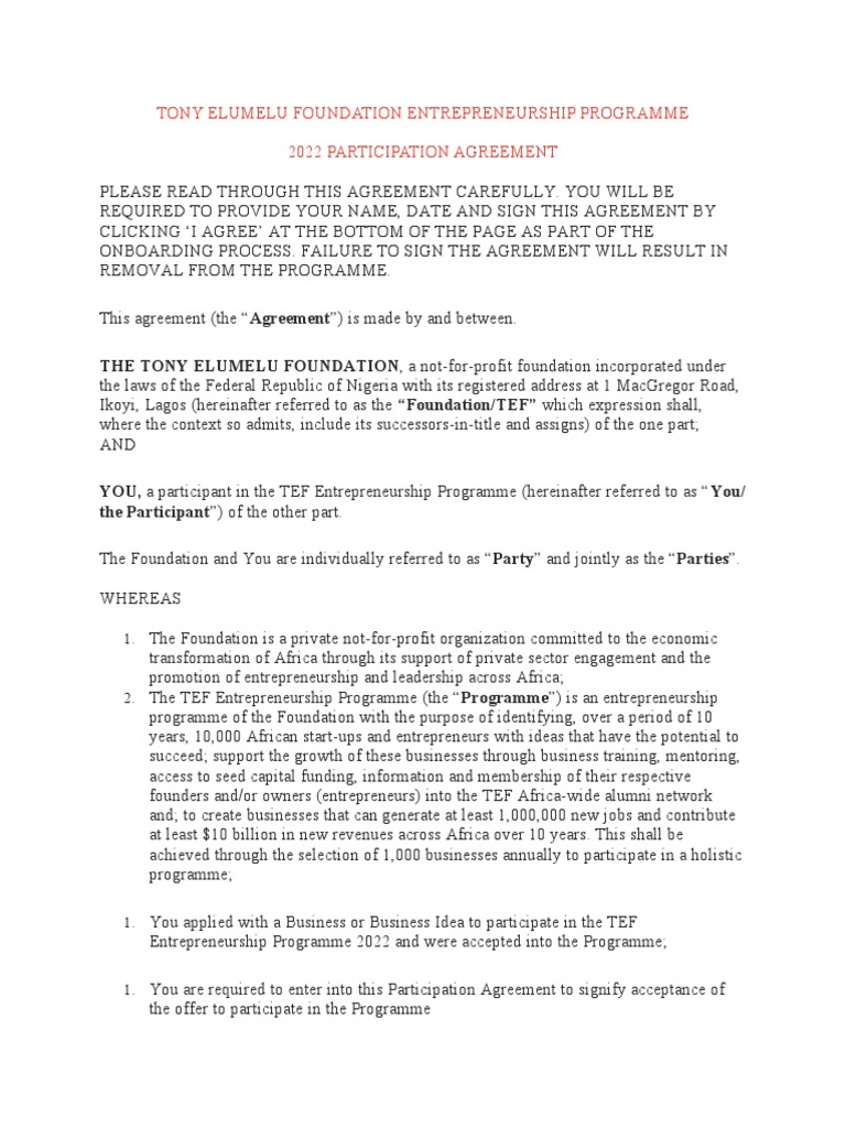 Tony Elumelu Foundation Entrepreneurship Programme | PDF | Business | Social Media