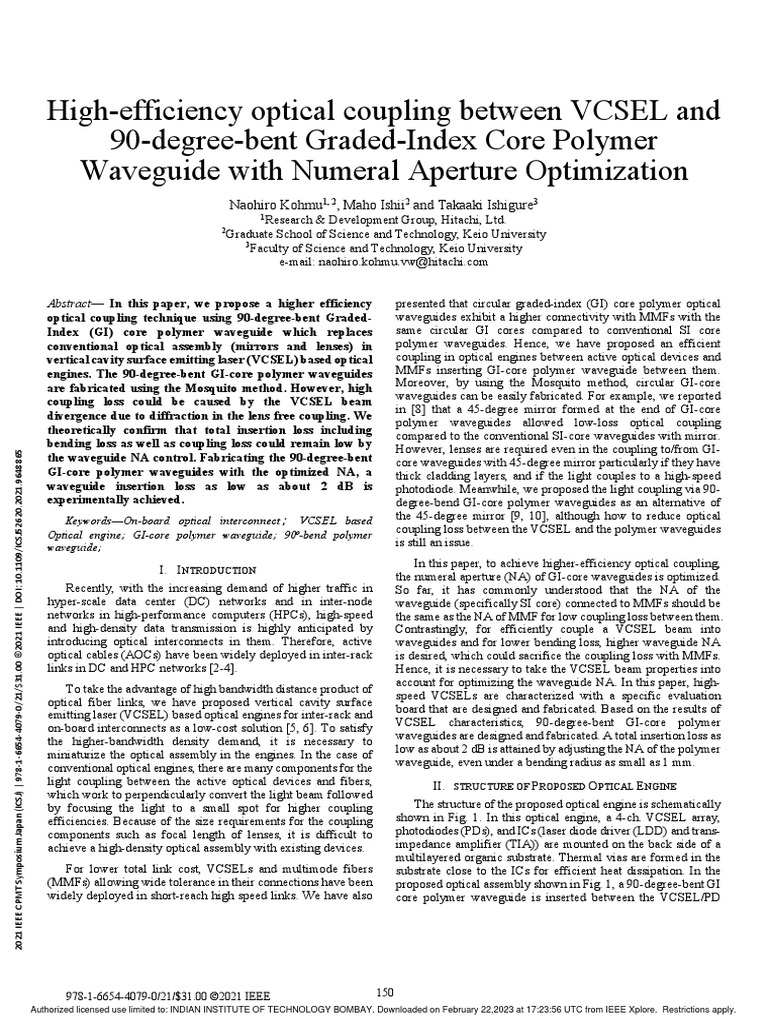 High-Efficiency Optical Coupling Between VCSEL and 90-Degree-Bent Graded-Index Core Polymer ...