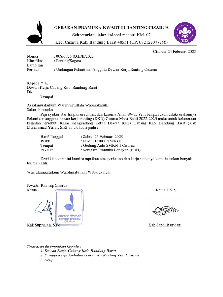 Surat Undangan Pelantikan Untuk DKC | PDF