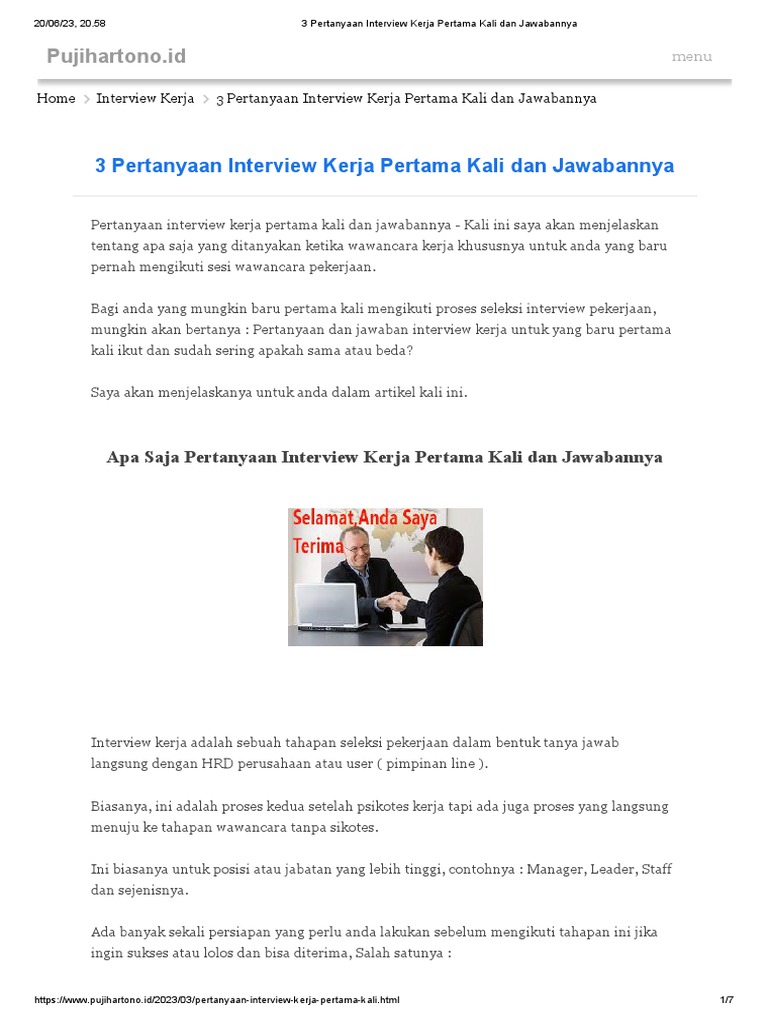 3 Pertanyaan Interview Kerja Pertama Kali Dan Jawabannya Pdf Karier