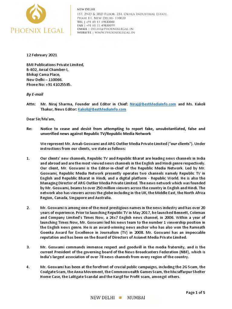 Legal Notice Best Media Info | PDF | Defamation | Communication