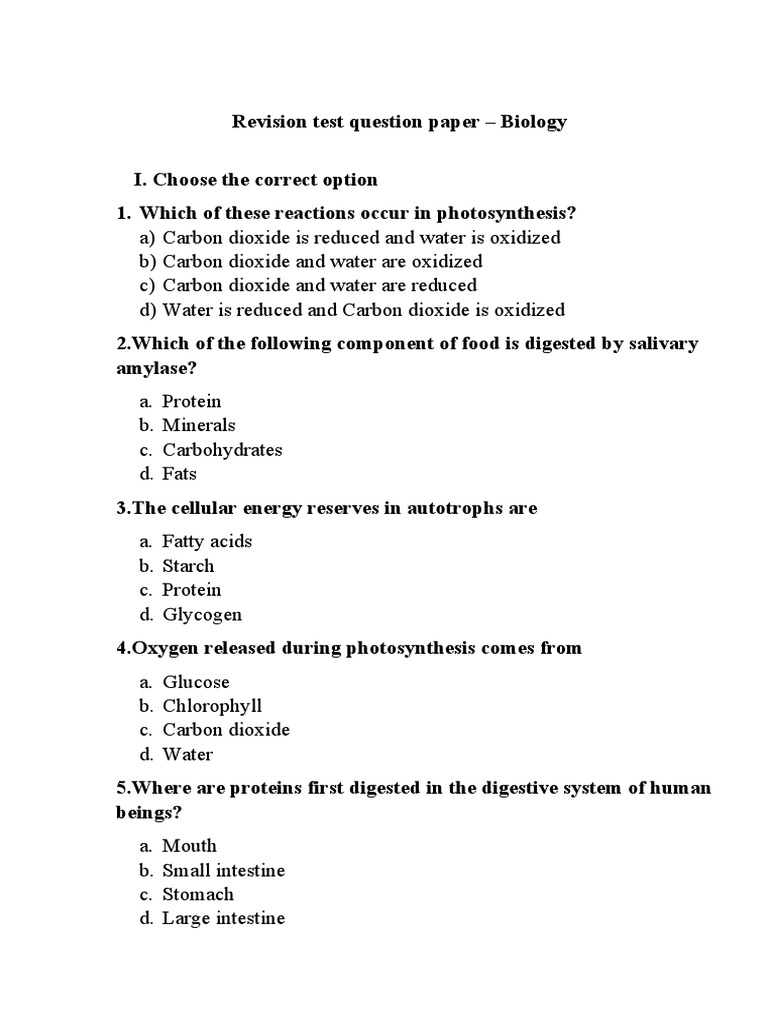 Class-10 Revision Test - Nutrition | PDF | Digestion | Human Digestive ...