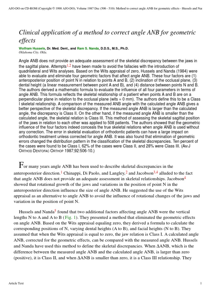 Method To Correct Angle ANB For Geometric Effects - Hus | PDF | Angle ...