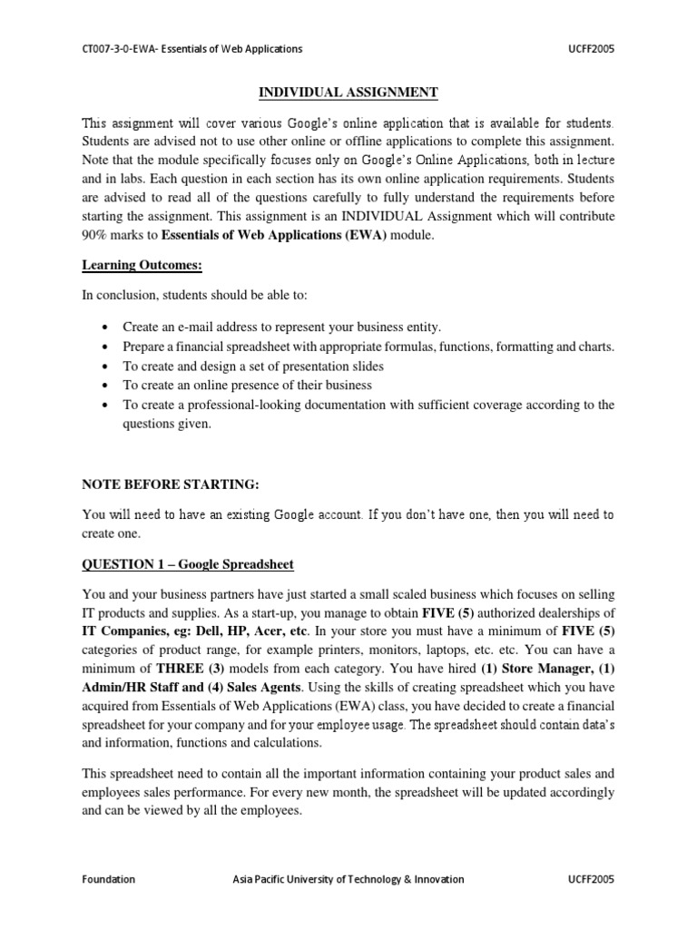 CT007-3-0-EWA_Assignment_UCFF2005 | PDF | Spreadsheet | Employment
