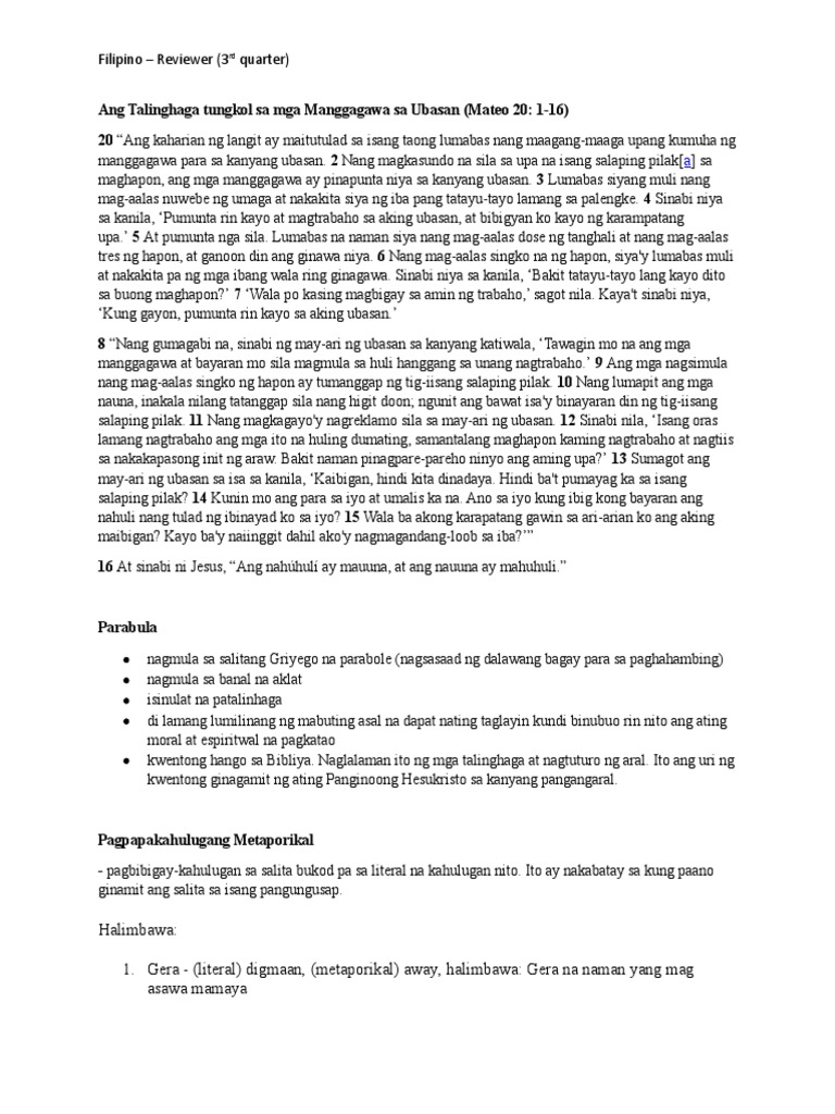 Filipino-3rd QTR Reviewer | PDF