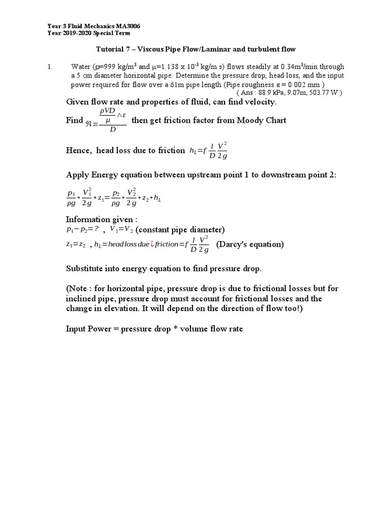 MA3006 Tutorial 7 Solution | PDF | Fluid Dynamics | Dynamics (Mechanics)