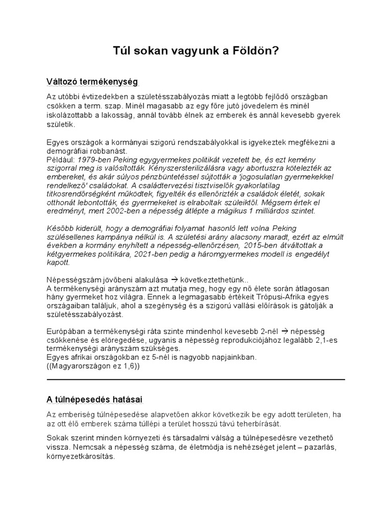 Túl Sokan Vagyunk A Földön | PDF