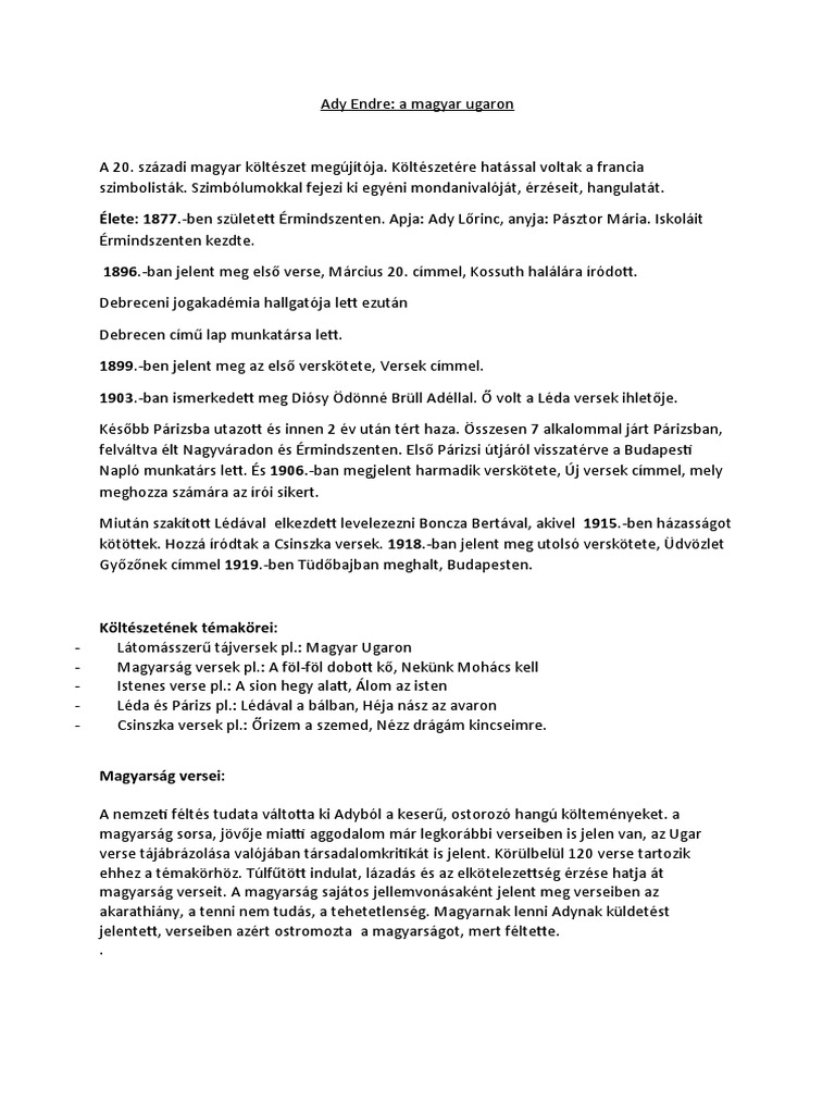 Ady Endre A MAGYAR UGARON | PDF