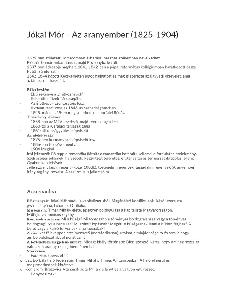 Jókai Mór az aranyember 2 | PDF