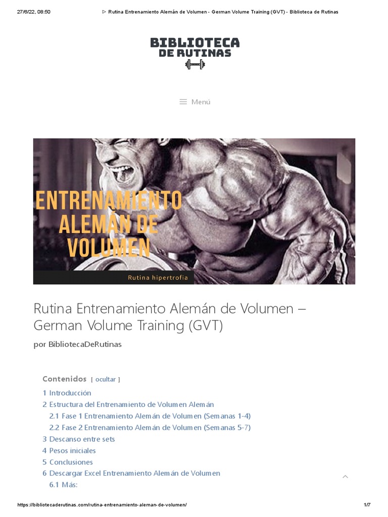 Rutina Entrenamiento Alemán de Volumen - German Volume Training (GVT) - Biblioteca de Rutinas | PDF