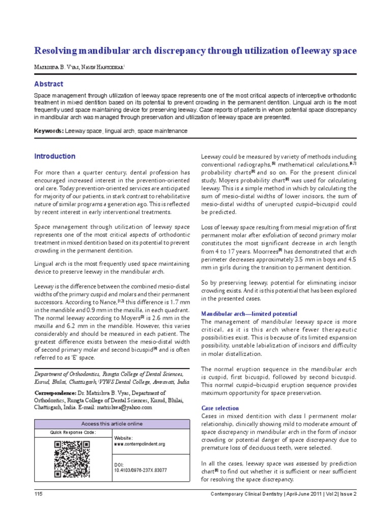 Managing Mandibular Leeway Space | PDF | Orthodontics | Animal Anatomy