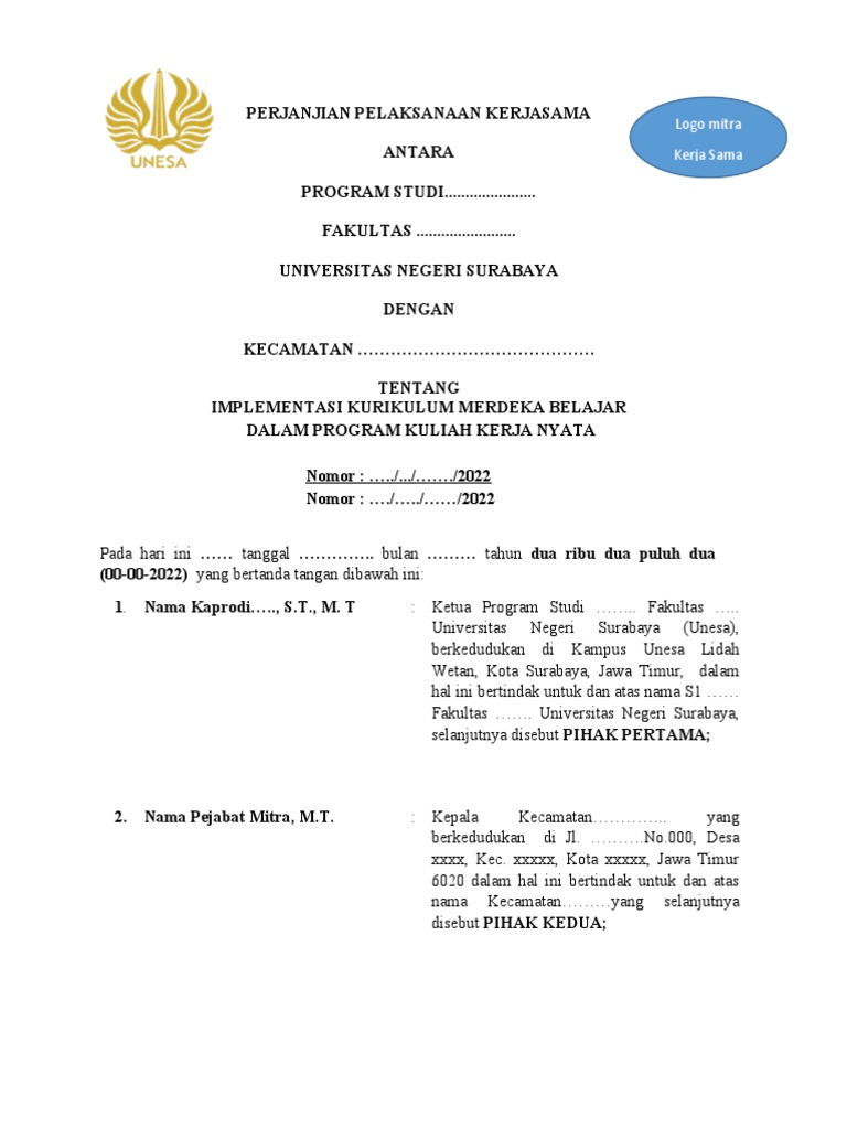 CONTOH Form IMPLEMENTASI KERJA SAMA- IA KKN | PDF