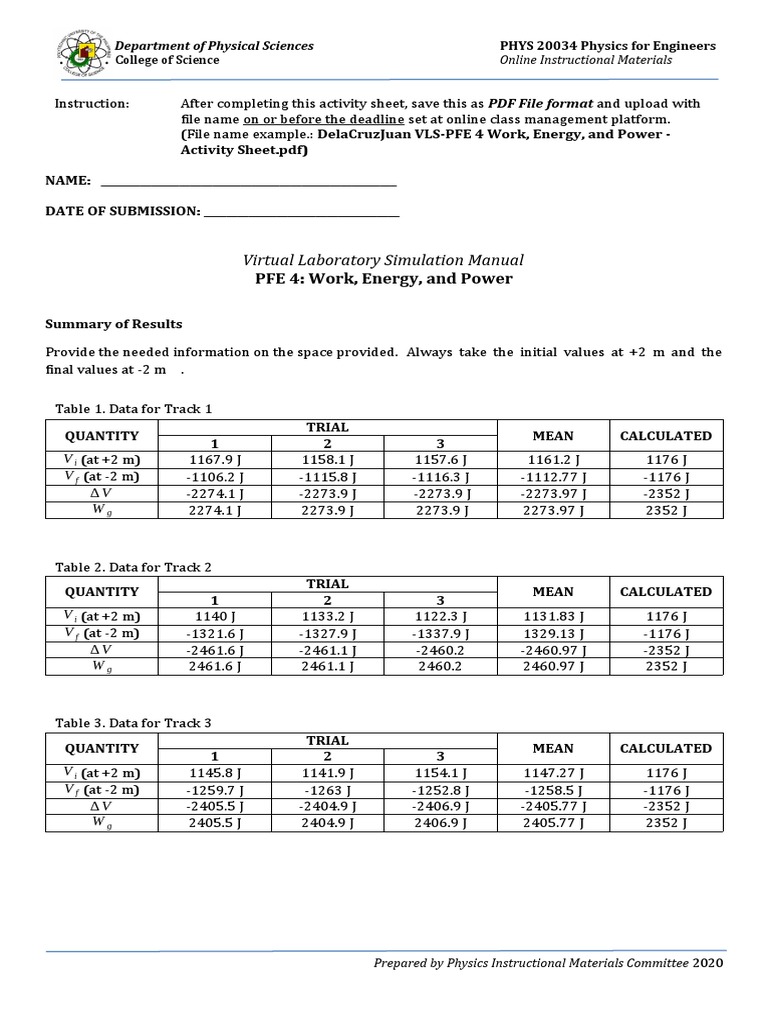 VLS PFE 4 Work Energy and Power Activity Sheet | Download Free PDF ...