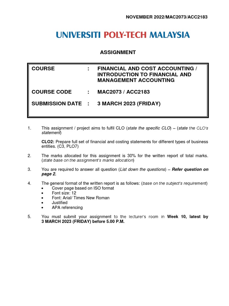 GUIDLINES MAC2073_ACC2183_ASSIGNMENT - as folder PdP 2 Feb 2023 - pdf to students | PDF