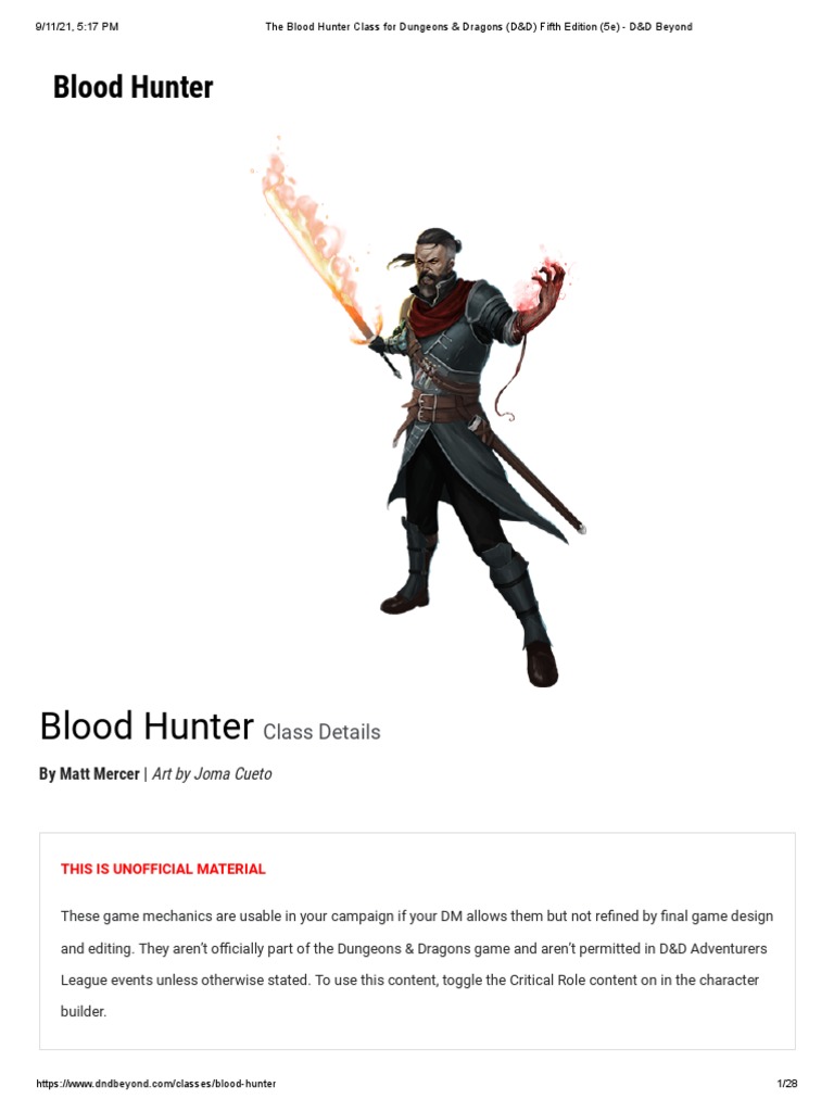 The Blood Hunter Class | PDF | Dungeons & Dragons | Werewolves