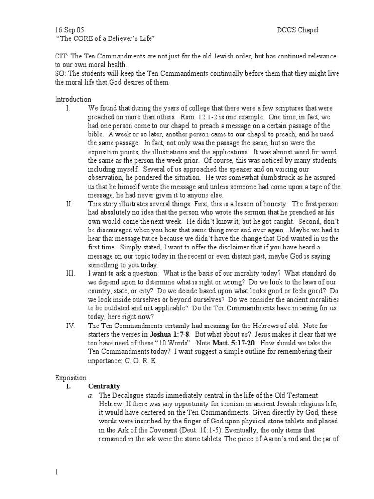 Sermon Decalogue 16 Sep 05 | PDF | Ten Commandments | Jesus