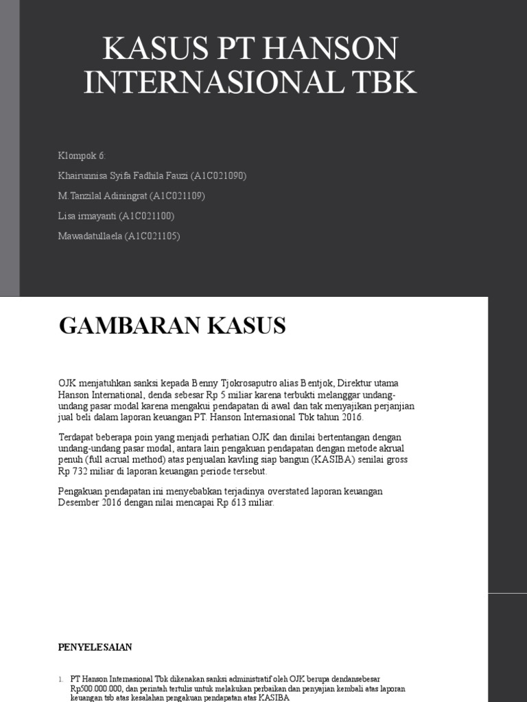Kasus PT Hanson Internasional TBK | PDF