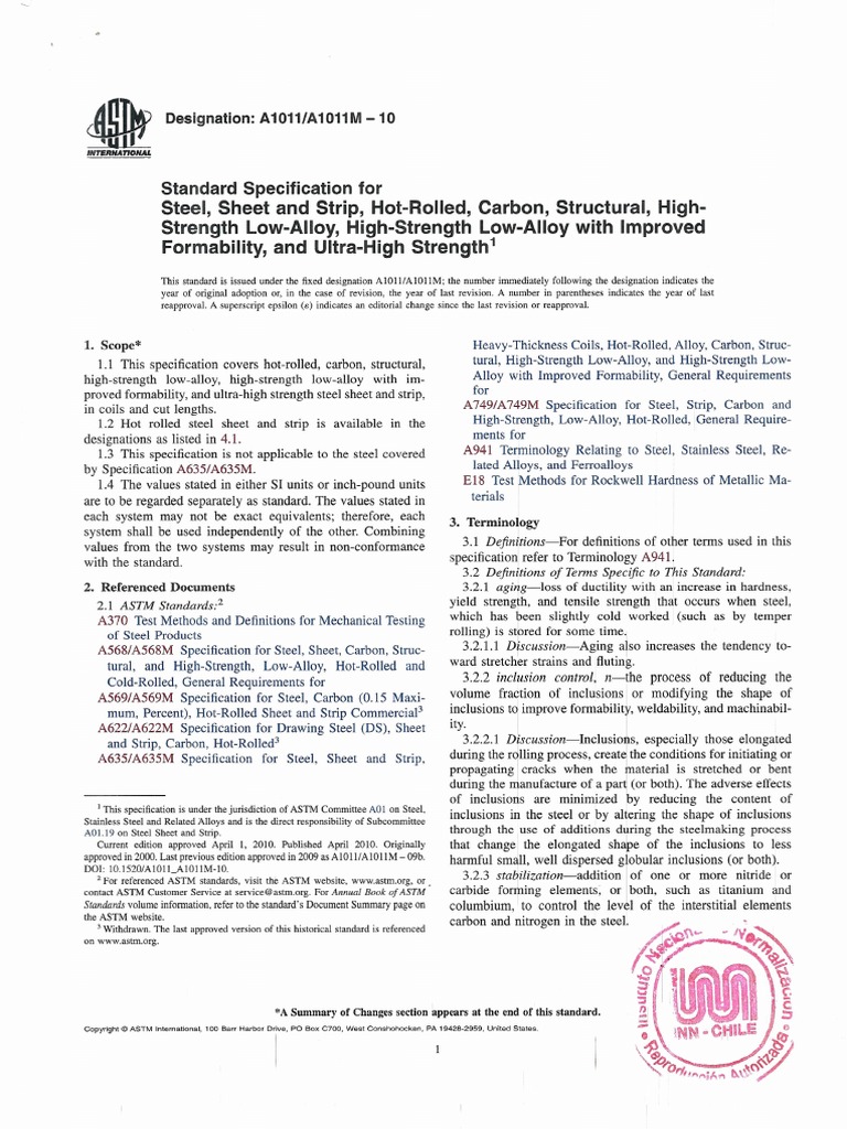 Astm A1011 2010 | PDF | Sheet Metal | Steel
