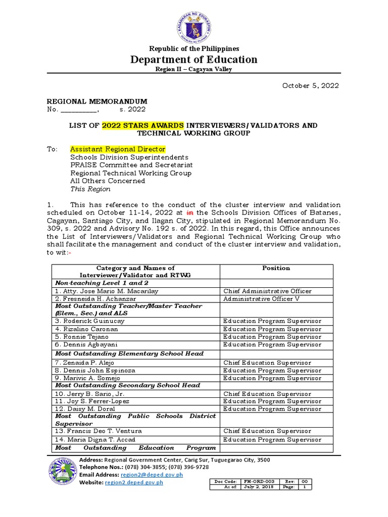 Memo For The Evaluators and RTWG 2 | PDF