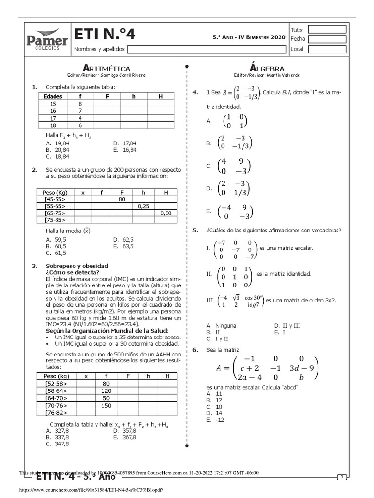 Eti N.°4 | PDF | Índice de masa corporal | Sistema circulatorio