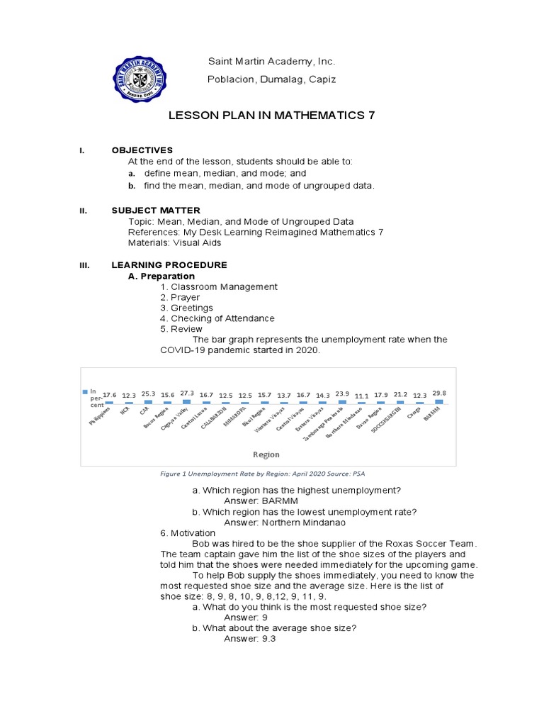 Lessonplan G7 Mean Median And Mode Of Ungrouped Data Pdf Mode