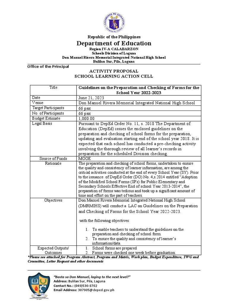Slac - Guideliens On The Checking of SCH - Forms 2022 2023 | PDF