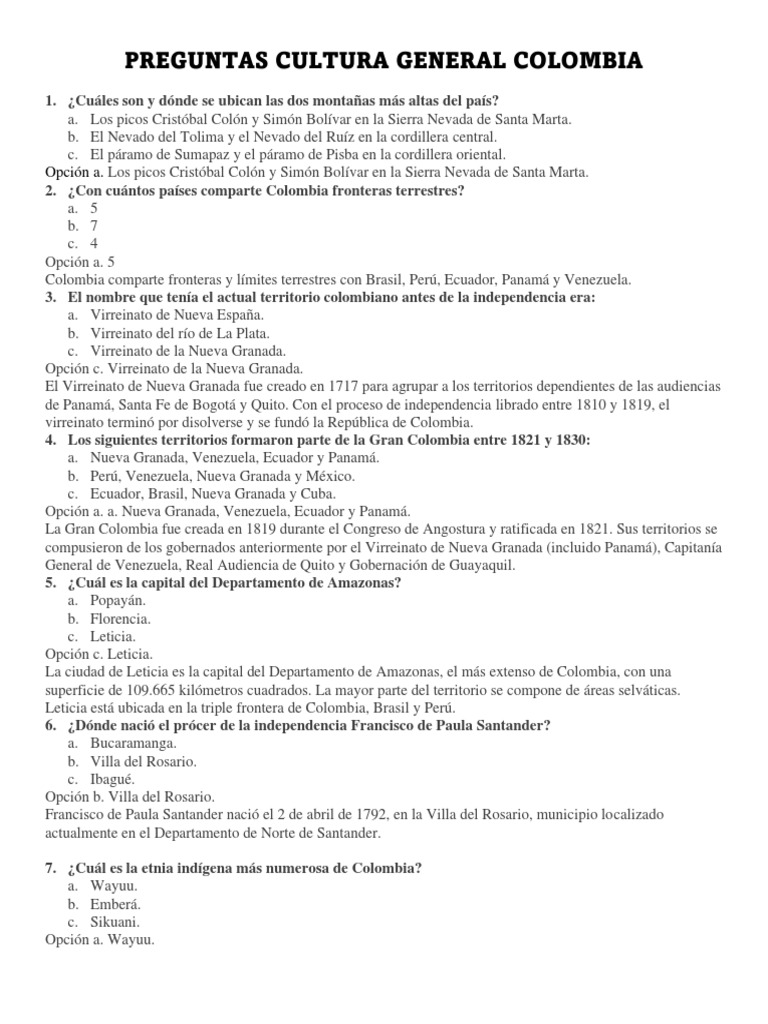 Preguntas de Cultura General sobre Colombia | PDF | Colombia