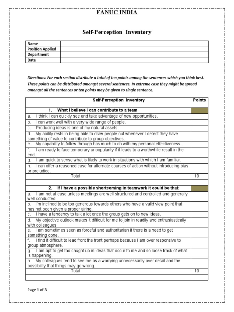 Self-Perception Inventory | PDF