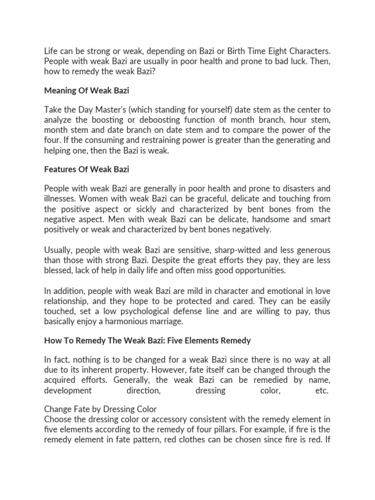 Remedies for Weak Bazi Health | PDF | Luck | Color