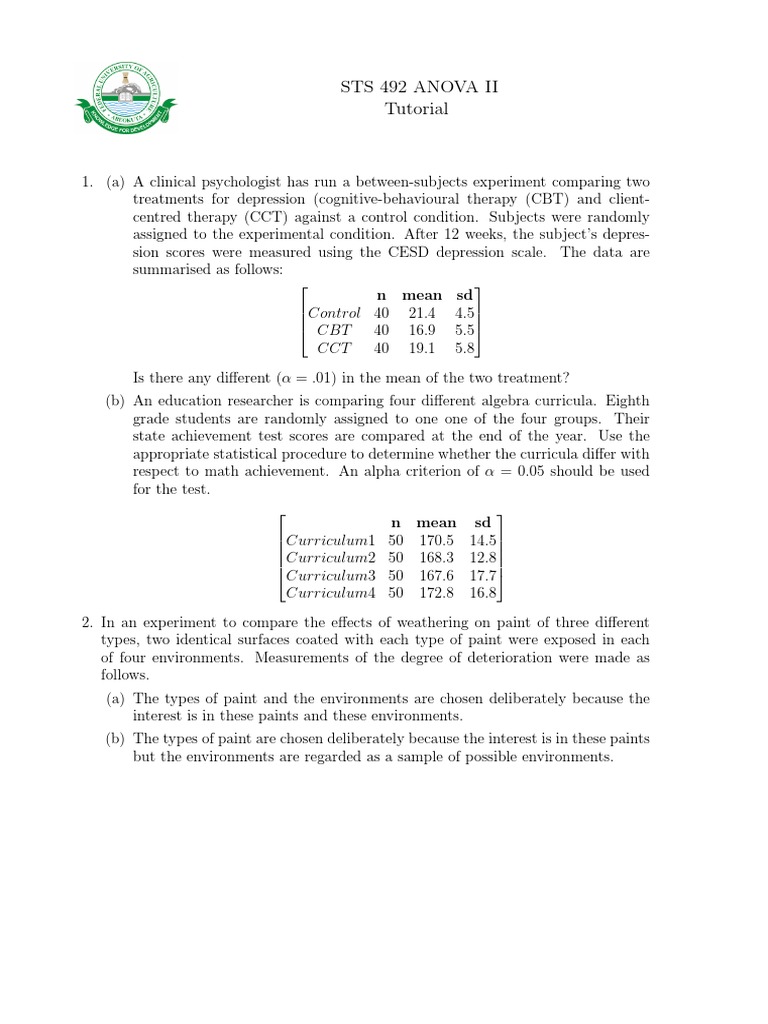 STS 429 Tutorial | PDF | Analysis Of Variance | Statistics