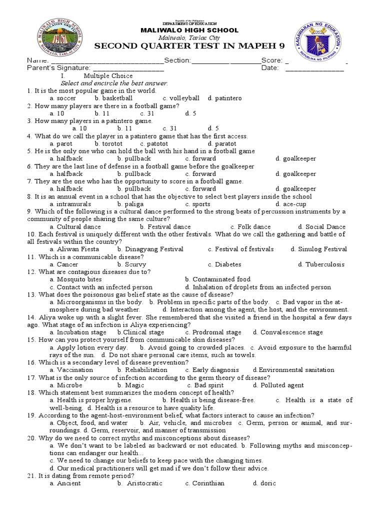 Mapeh Grade 9 2nd Quarter | PDF | Infection | Pathogen