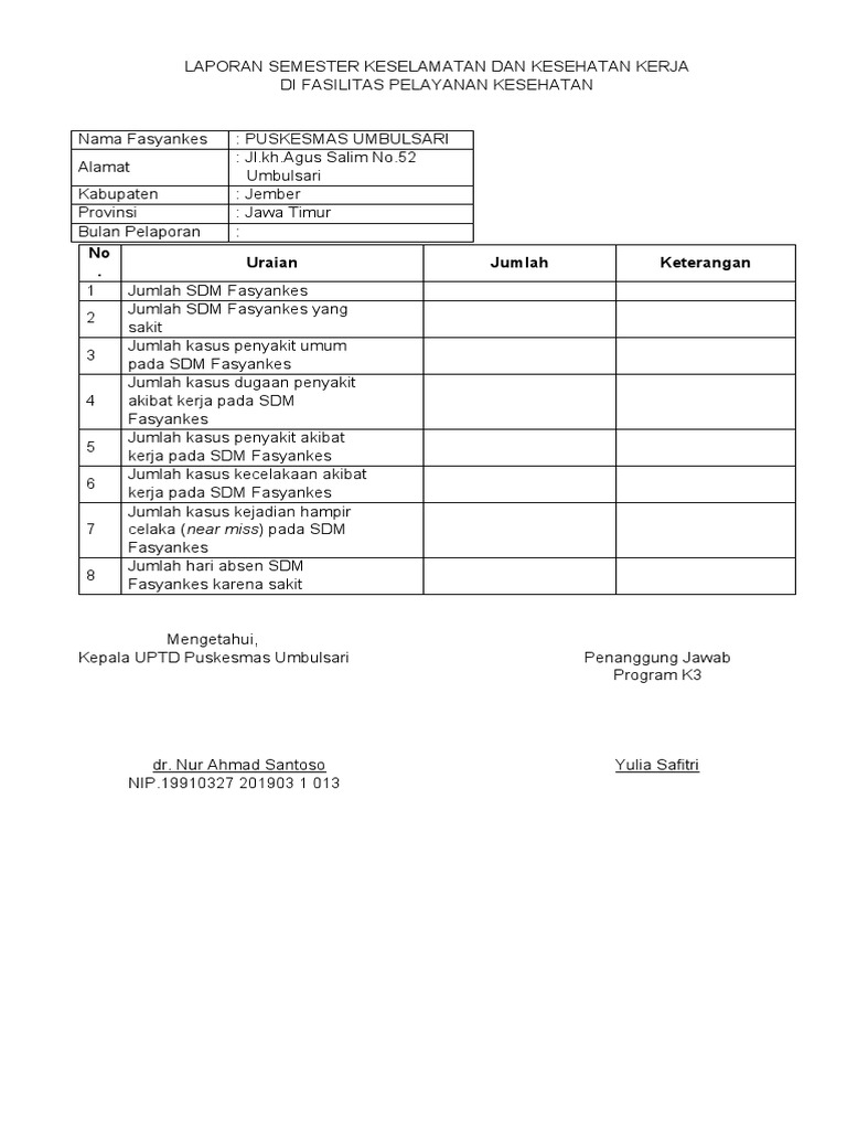 Form Laporan k3 | PDF