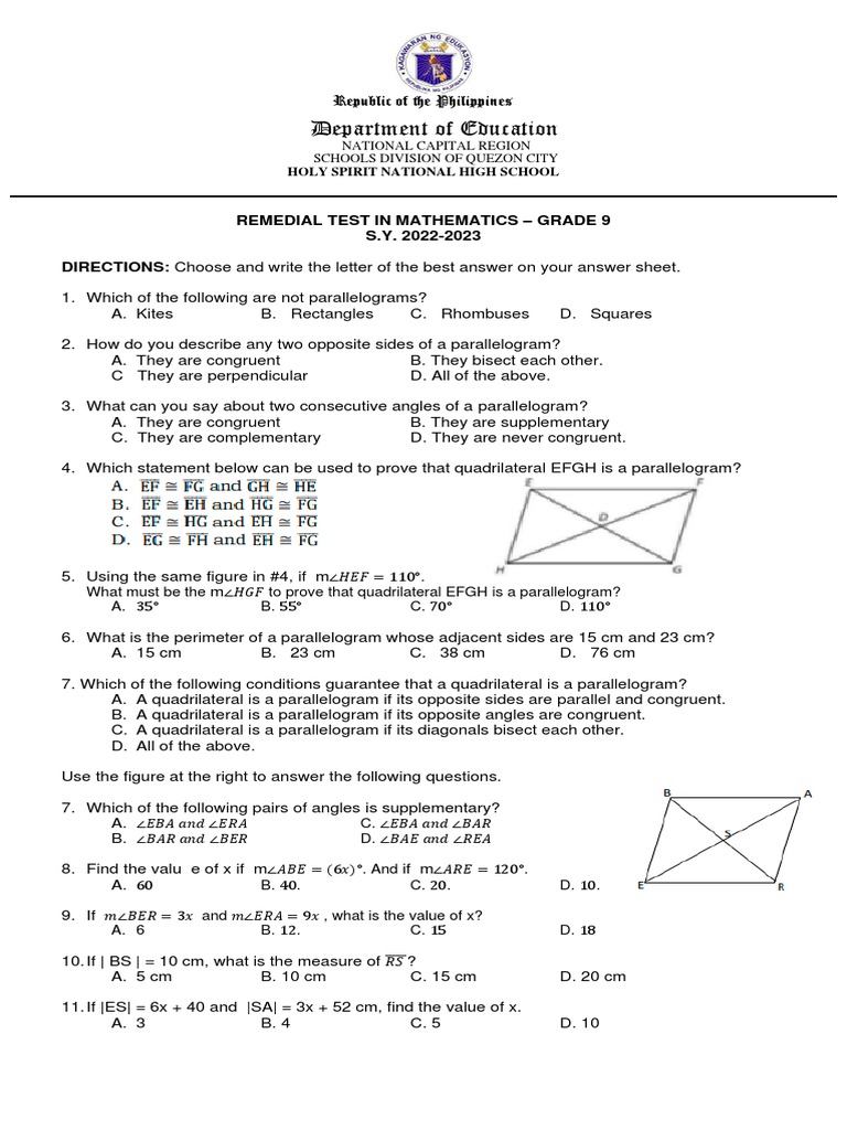 REMEDIAL-EXAM-2022-2023-AutoRecovered Wally | PDF | Rectangle | Perpendicular