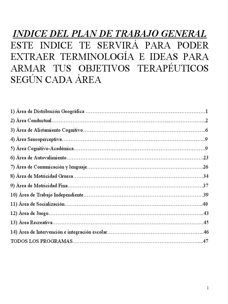 Indice de Trabajo General Con Todas La Areas y Objetivos | PDF | Las ...