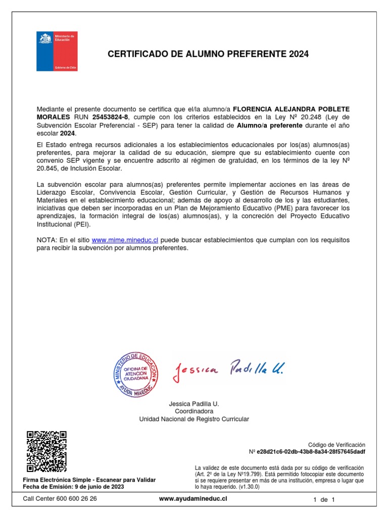 Certificado de Alumno Preferente 2024 | PDF
