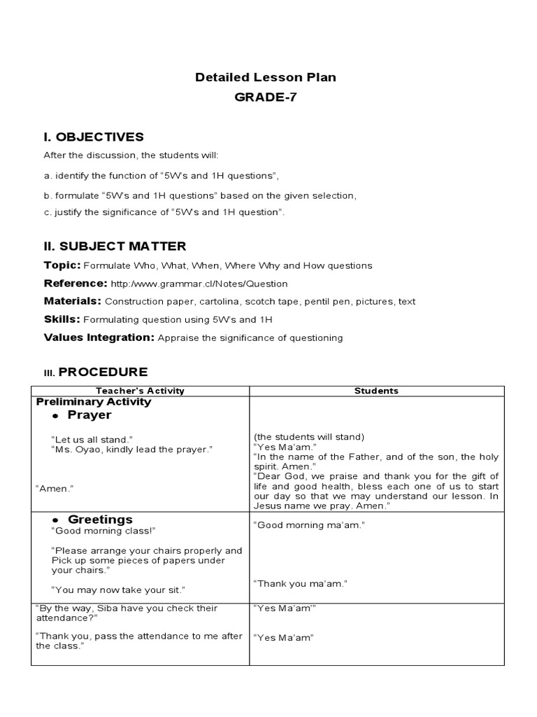 5W's and 1H Question | PDF | Question | Prayer