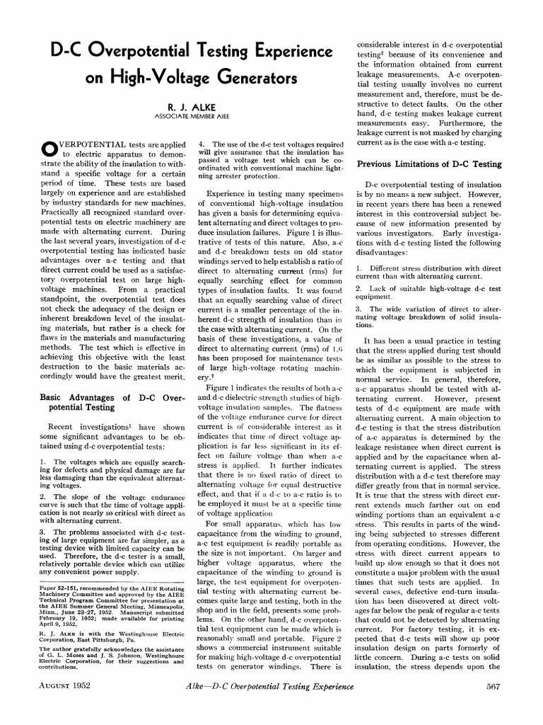 DC Overpotencial Testing On High Voltage Generator | PDF | Insulator ...