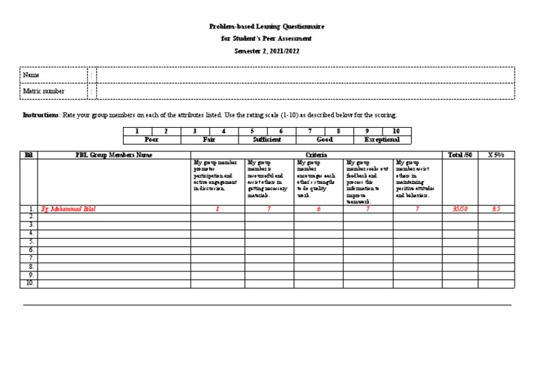 PBL Students Peer Assessment | PDF | Career & Growth