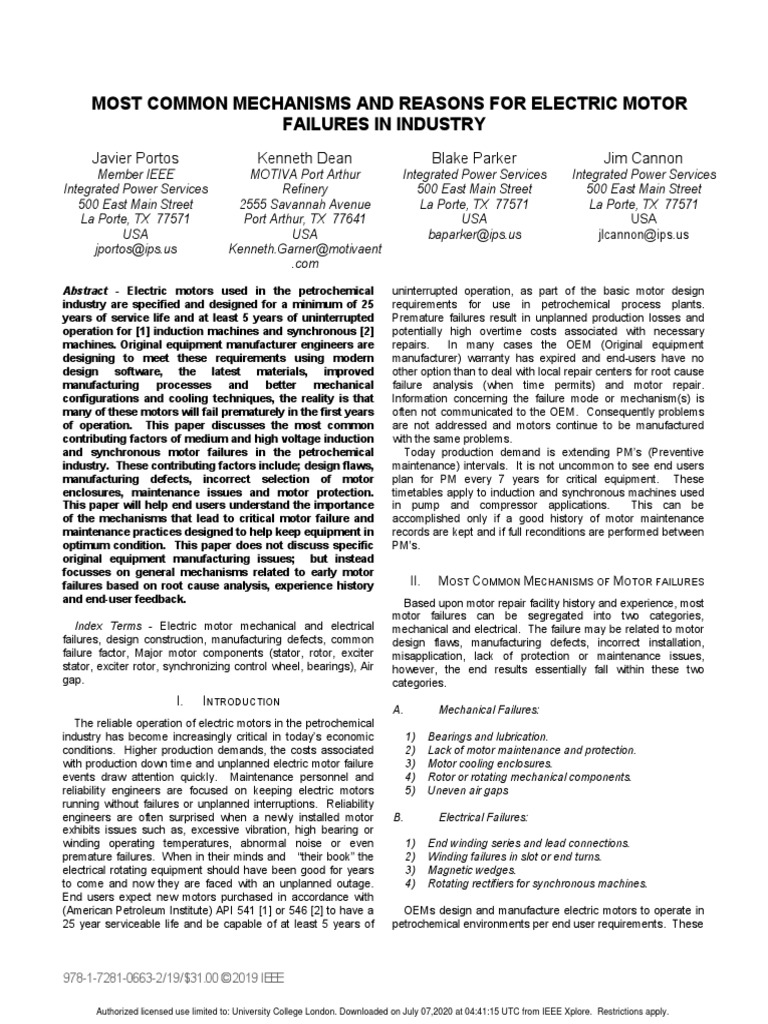 Petrochemical Motor Failure Insights | PDF | Electric Motor | Bearing ...