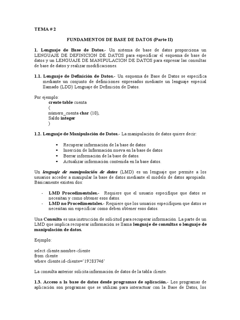 TEMA2 BDD I | PDF | Bases de datos | Lenguaje de programación