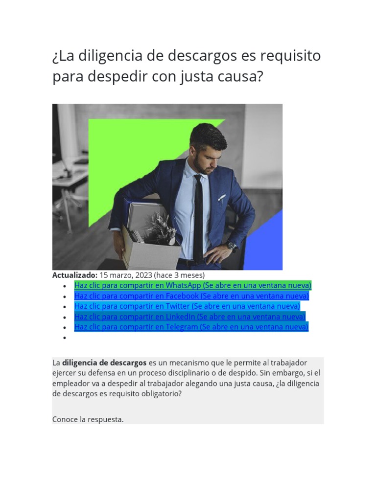 Diligencia de descargos y despido justo | PDF | Debido al proceso ...