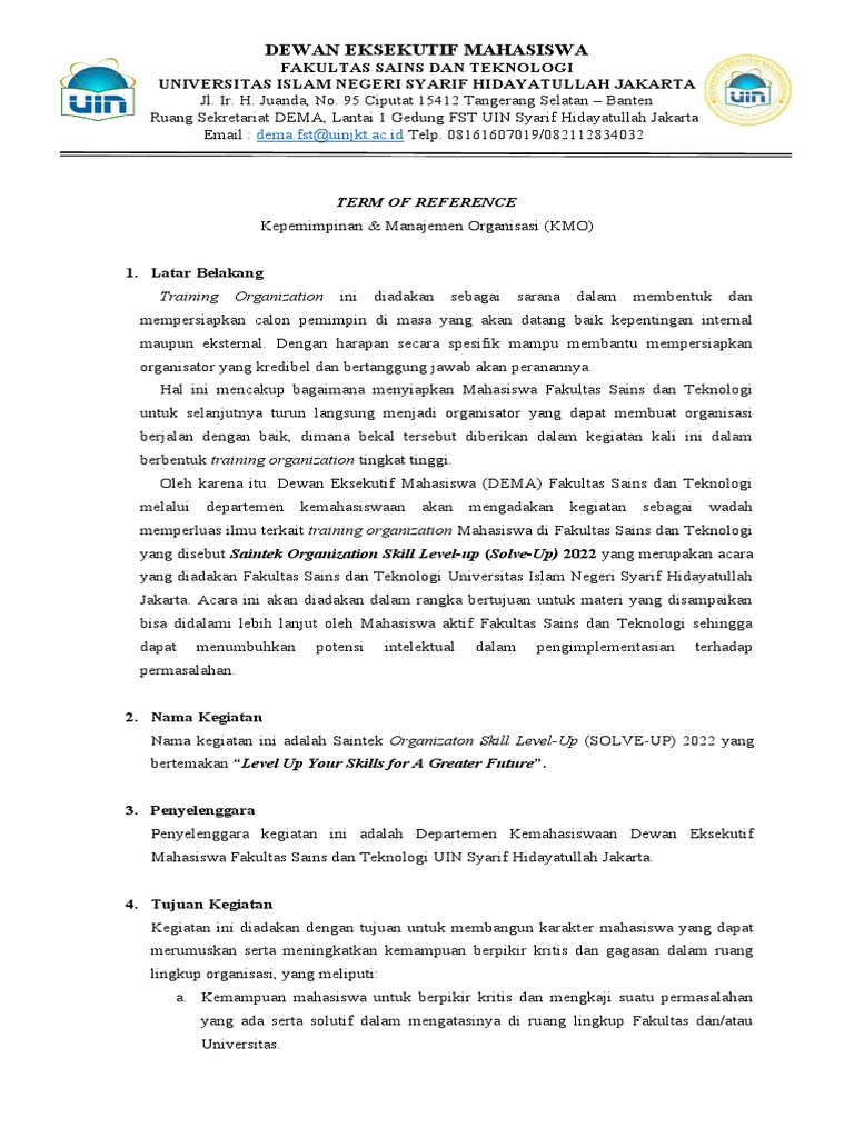 TOR Acara Kepemimpinan Dan Manajemen Organisasi | PDF